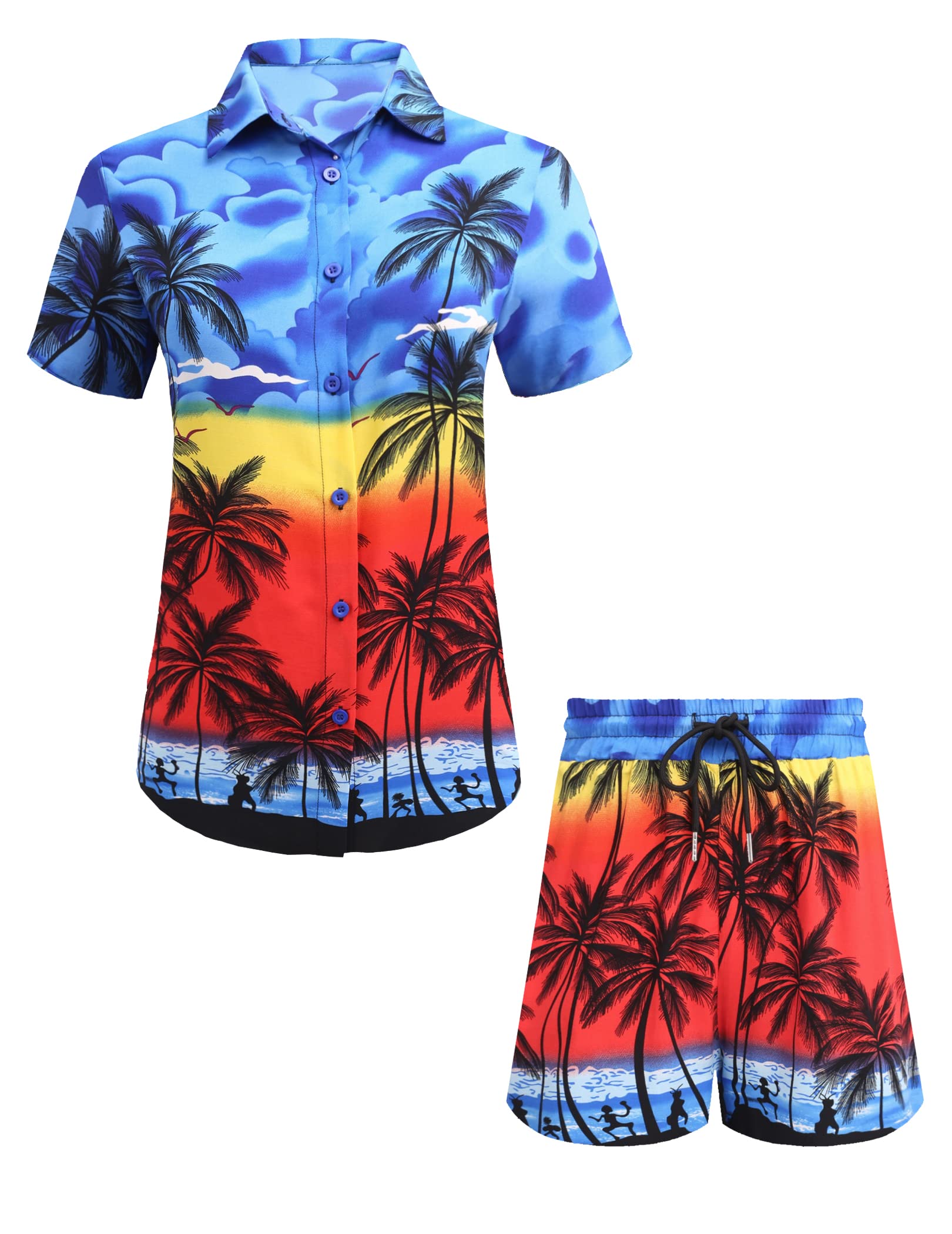 COOFANDY Womens Floral Blouse Set Hawaiian 2 Piece Outfit Button Lounge Beach Tracksuits