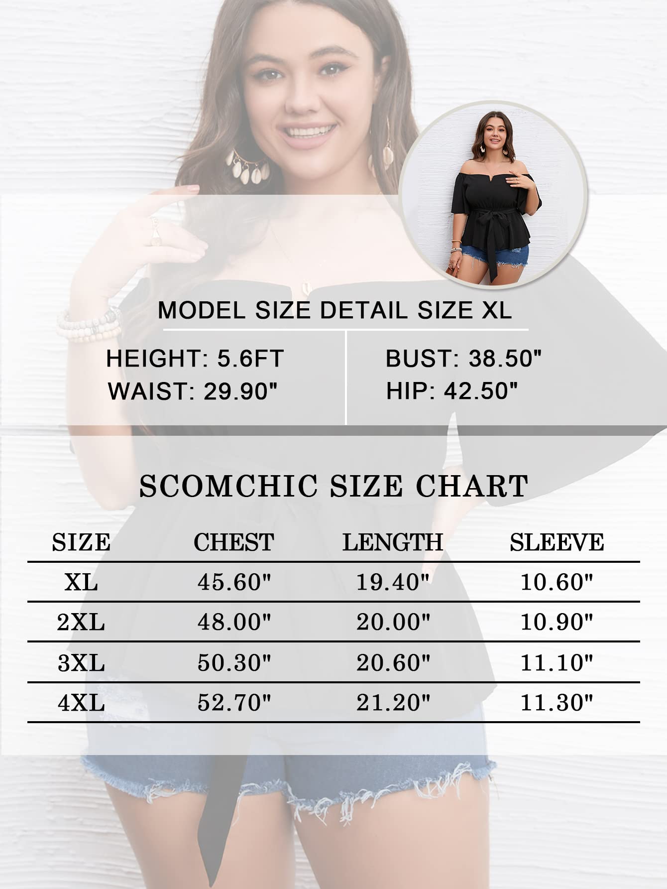 SCOMCHIC Women's Plus Size Off The Shoulder Peplum Blouse Top Half Bell Sleeve Tie Waist Ruffle Hem Babydoll Tops Rose Red