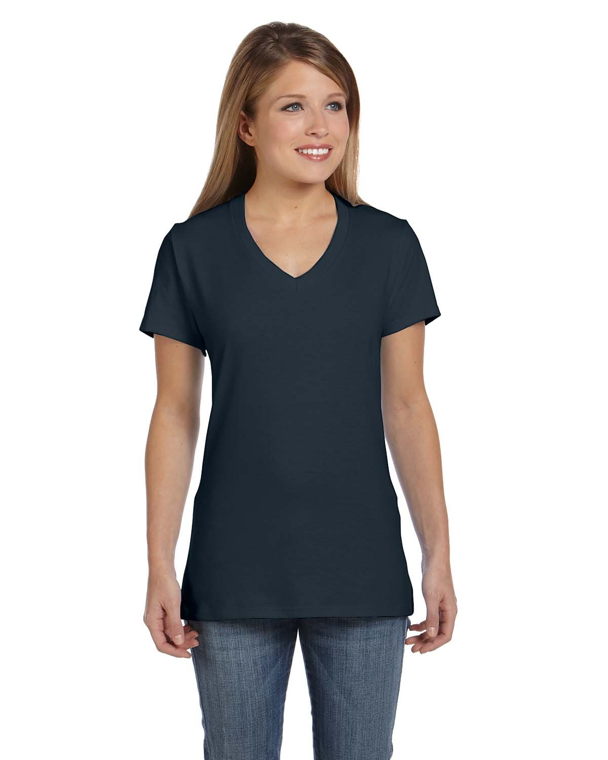 Hanes Ladies Nano-T Cotton V-Neck T-Shirt Ash Gray 3XL