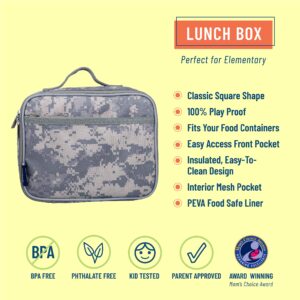 Wildkin Kids Insulated Lunch Box Bag for Boys & Girls, Reusable Kids Lunch Box is Perfect for Early Elementary Daycare School Travel, Ideal for Hot or Cold Snacks & Bento Boxes (Digital Camo)