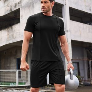 COOFANDY Men's Short Sets 2 Piece Outfits Fashion Summer Tracksuits Casual Sports Crew Neck T-Shirt Drawstring Shorts Set