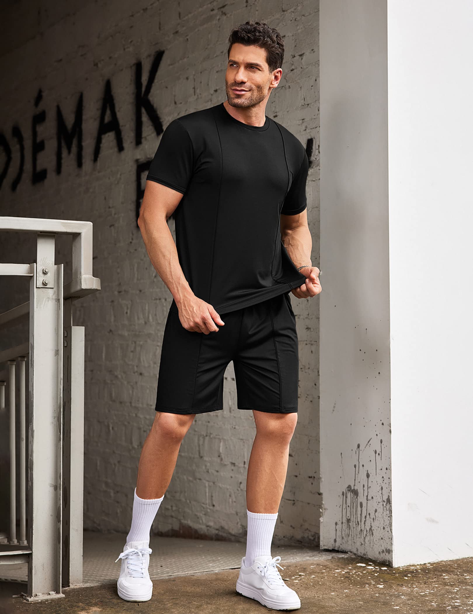 COOFANDY Men's Short Sets 2 Piece Outfits Fashion Summer Tracksuits Casual Sports Crew Neck T-Shirt Drawstring Shorts Set