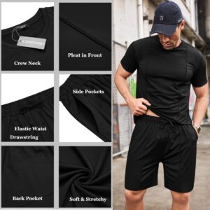 COOFANDY Men's Short Sets 2 Piece Outfits Fashion Summer Tracksuits Casual Sports Crew Neck T-Shirt Drawstring Shorts Set