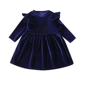 toddler baby girls velvet tutu dress ruffle long sleeve princess pageant christmas party wedding dresses fall winter clothes infant kids birthday holiday playwear dresses outfit navy blue 3-4 years