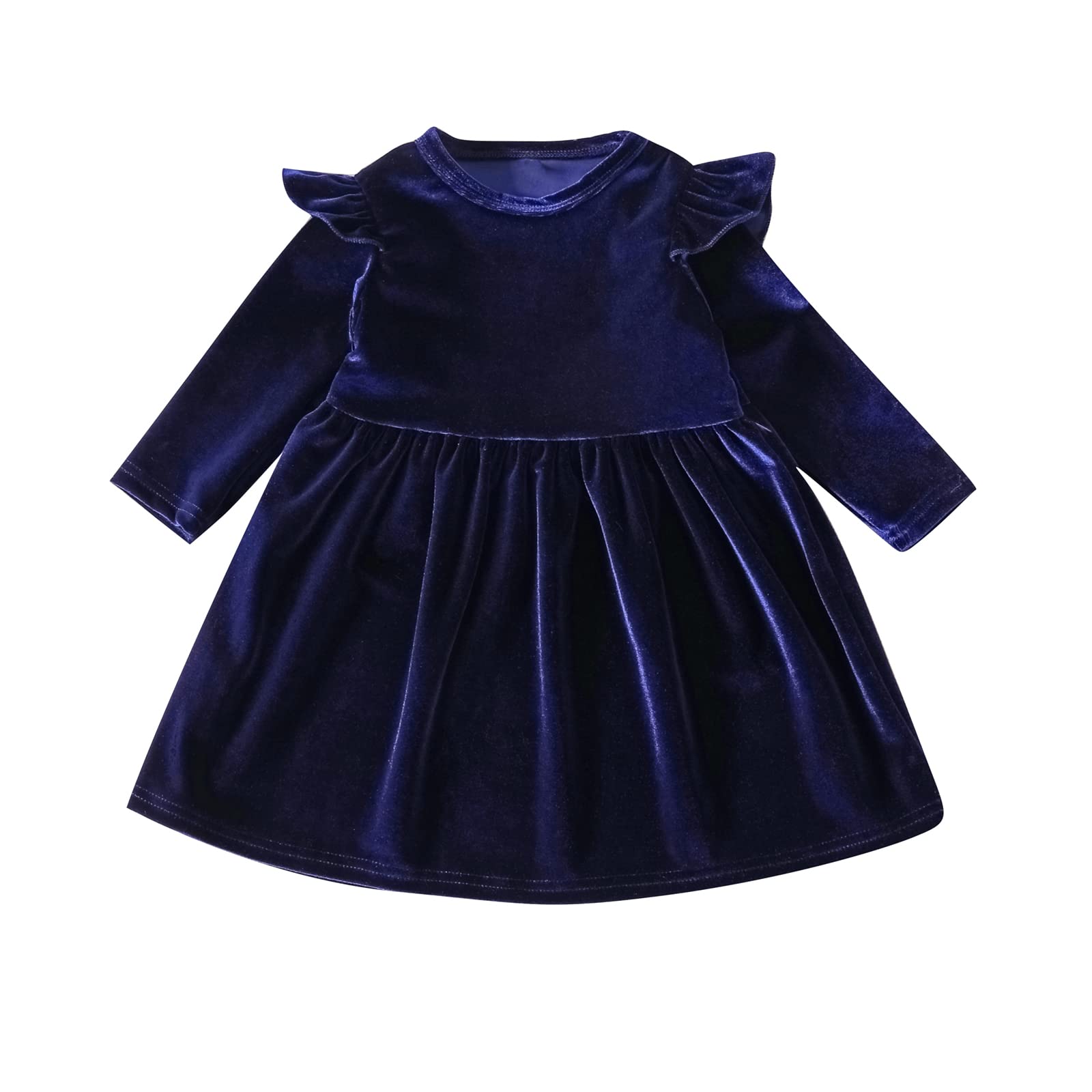 Toddler Baby Girls Velvet Tutu Dress Ruffle Long Sleeve Princess Pageant Christmas Party Wedding Dresses Fall Winter Clothes Infant Kids Birthday Holiday Playwear Dresses Outfit Navy Blue 3-4 Years