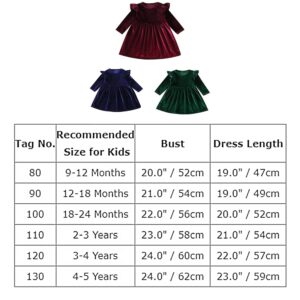 Toddler Baby Girls Velvet Tutu Dress Ruffle Long Sleeve Princess Pageant Christmas Party Wedding Dresses Fall Winter Clothes Infant Kids Birthday Holiday Playwear Dresses Outfit Navy Blue 3-4 Years