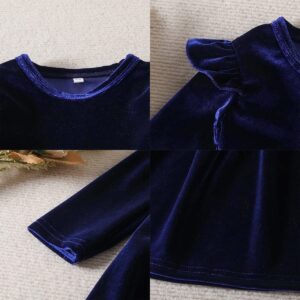 Toddler Baby Girls Velvet Tutu Dress Ruffle Long Sleeve Princess Pageant Christmas Party Wedding Dresses Fall Winter Clothes Infant Kids Birthday Holiday Playwear Dresses Outfit Navy Blue 3-4 Years