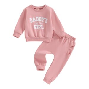 toddler baby girl clothes long sleeve letter print sweatshirt and stretch jogger pants newborn fall winter outfit (daddys little girl pink, 4-5 years)