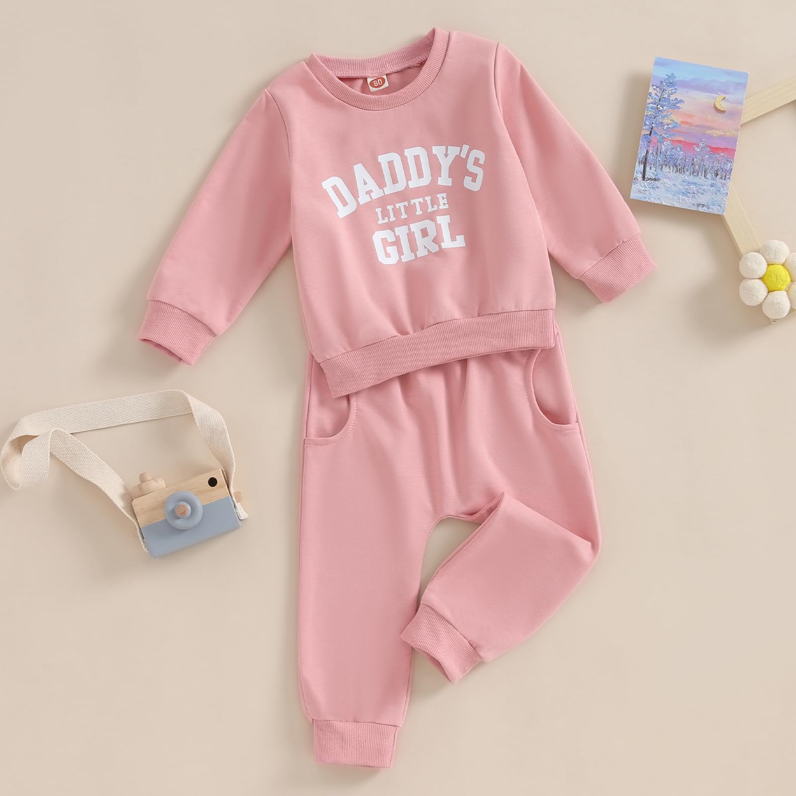 Toddler Baby Girl Clothes Long Sleeve Letter Print Sweatshirt and Stretch Jogger Pants Newborn Fall Winter Outfit (Daddys Little Girl Pink, 4-5 Years)