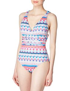 la blanca women's standard multi strap cross back one piece swimsuit, bird of paradise//global jive, 6