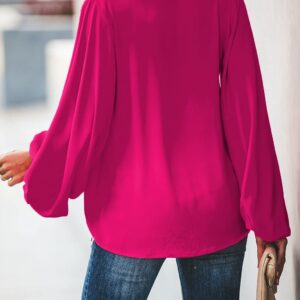 Qearal V Neck Shirts Spring Women's Chiffon Blouse Dressy Shirts Flowy Hot Pink S