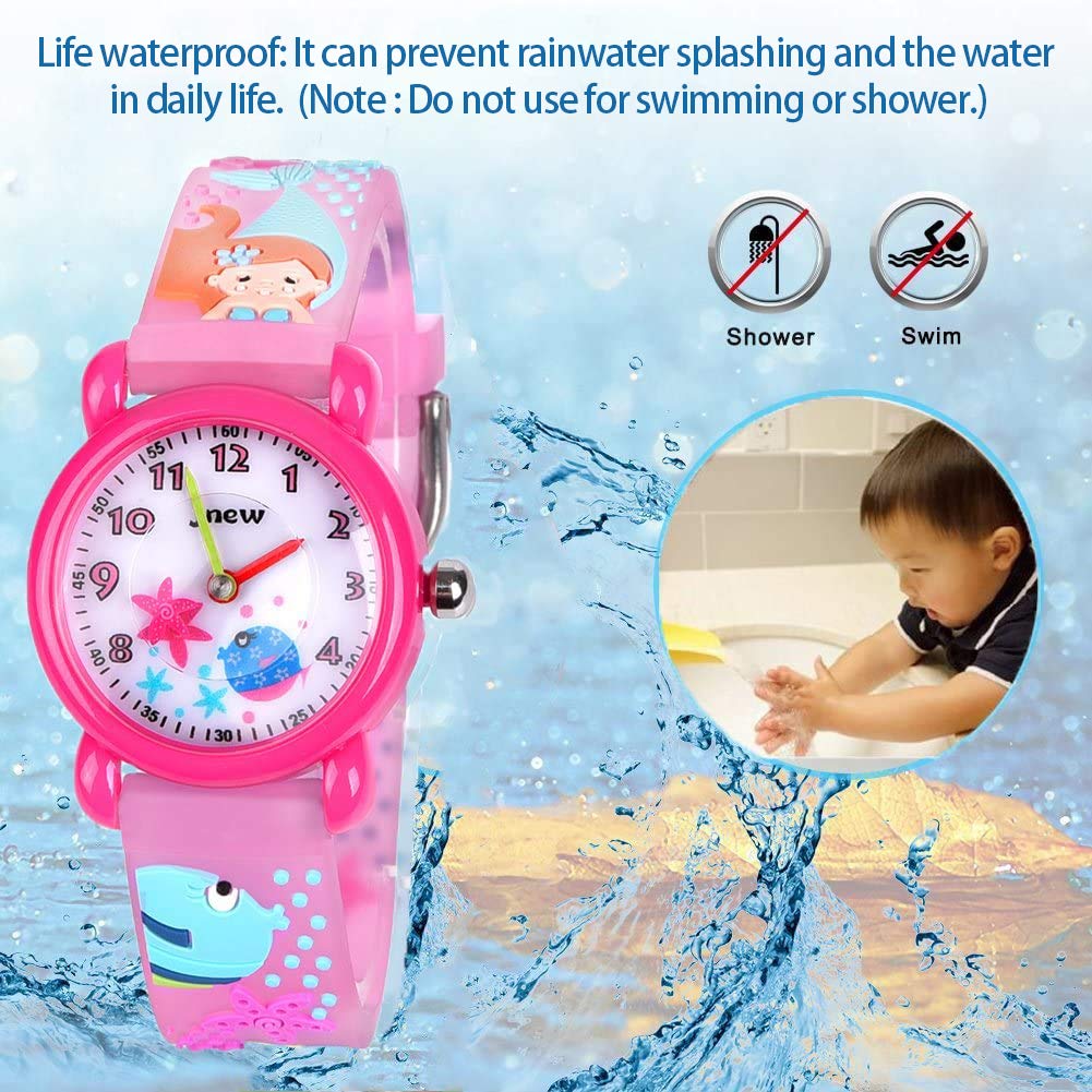 Kids Waterproof Watch, 3D Lovely Cartoon Watch for Girl and Boy-The Best Gift, Mermaid Red, strap