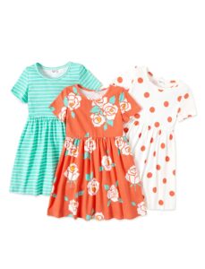 patpat toddler girl floral skater multipack dresses 3-pack polka dots short sleeve priness a-line dress 5-6 years