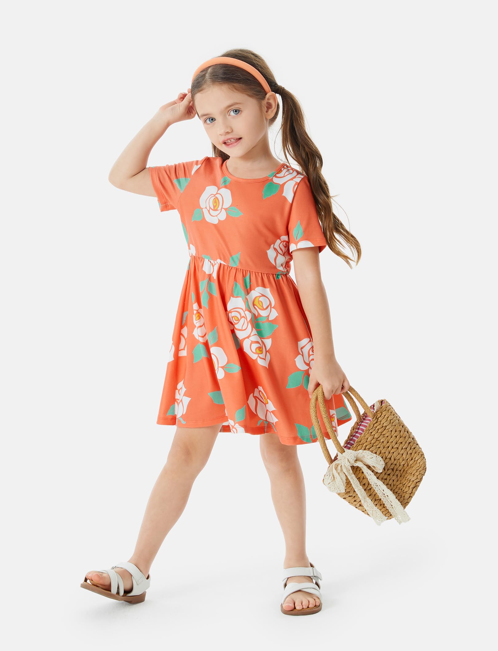 PATPAT Toddler Girl Floral Skater Multipack Dresses 3-Pack Polka Dots Short Sleeve Priness A-line Dress 5-6 Years