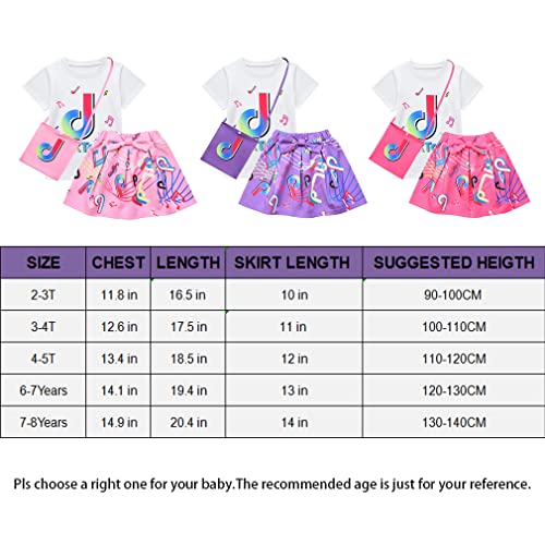 D.O.T 3pcs Tic Toc Girl Skirt Sets T Shirt Top Bowknot Skirt with Bag Outfits (Pink, 2-3T)