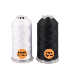 new brothreads - 40 options- various assorted color packs of polyester embroidery machine thread huge spool 5000m for all embroidery machines -1black+1white