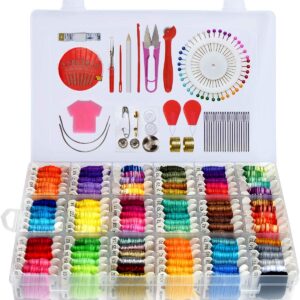 Embroidery Floss Cross Stitch Threads String Kits with Organizer Storage Box Included 108pcs Colorful Friendship Bracelets Floss with Number Stickers&Floss Bobbins &110 Pcs Cross Stitch Tool Kits