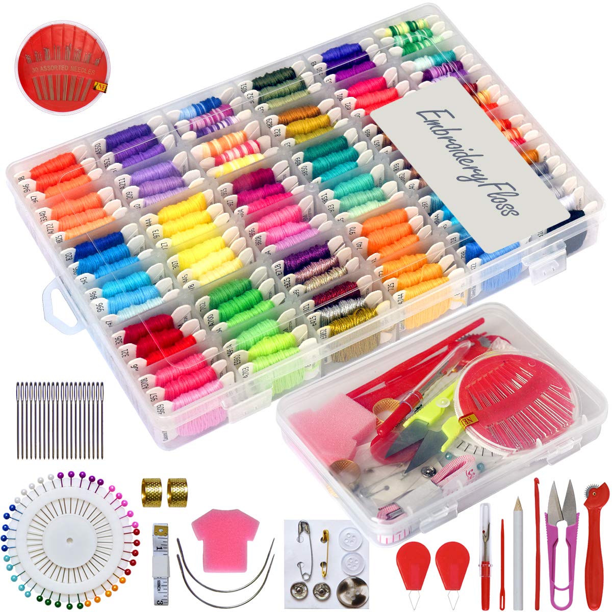 Embroidery Floss Cross Stitch Threads String Kits with Organizer Storage Box Included 108pcs Colorful Friendship Bracelets Floss with Number Stickers&Floss Bobbins &110 Pcs Cross Stitch Tool Kits