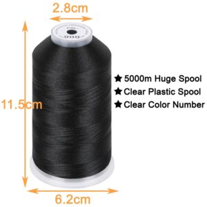 New brothread - Single Huge Spool 5000M Each Polyester Embroidery Machine Thread 40WT for Commercial and Domestic Machines - Black