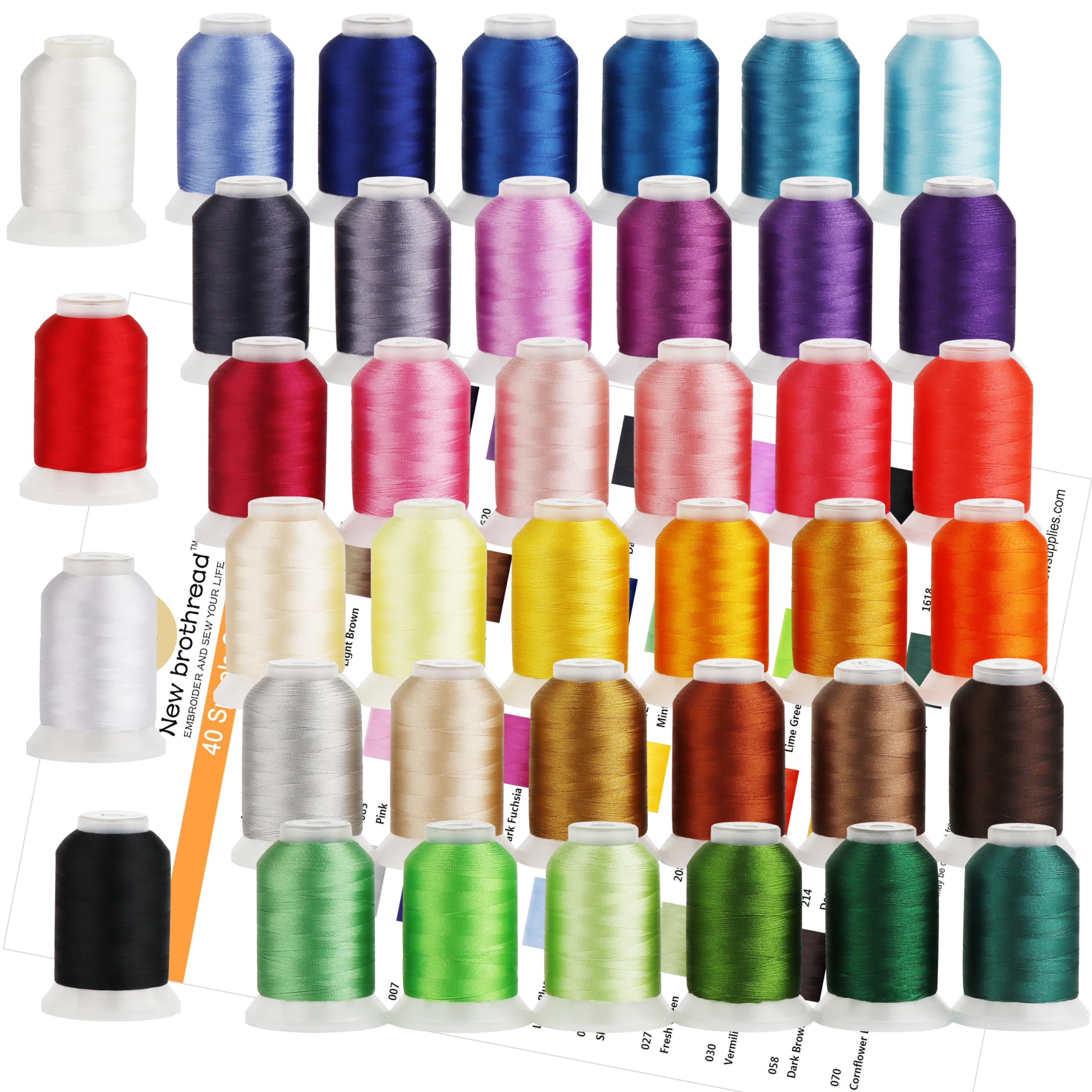 New brothreads 40 Colors 100% Polyester Machine Embroidery Thread 550yd with Thread Nets - Compatible for Home-Based Embroidery Sewing Machine