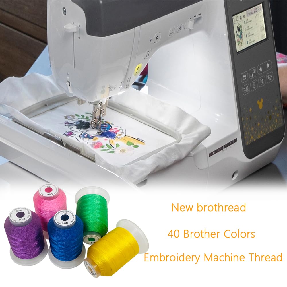 New brothreads 40 Colors 100% Polyester Machine Embroidery Thread 550yd with Thread Nets - Compatible for Home-Based Embroidery Sewing Machine