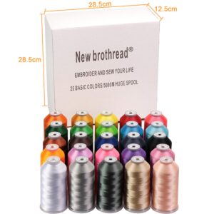 New brothreads - 25 Basic Colors of Huge Spool 5000M Polyester Embroidery Machine Thread for Commercial and Domestic Embroidery Machines