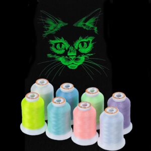 New brothread 8 Colors Luminary Glow in The Dark Embroidery Machine Thread Kit 30WT 500M(550Y) Each Spool for Embroidery, Quilting, Sewing