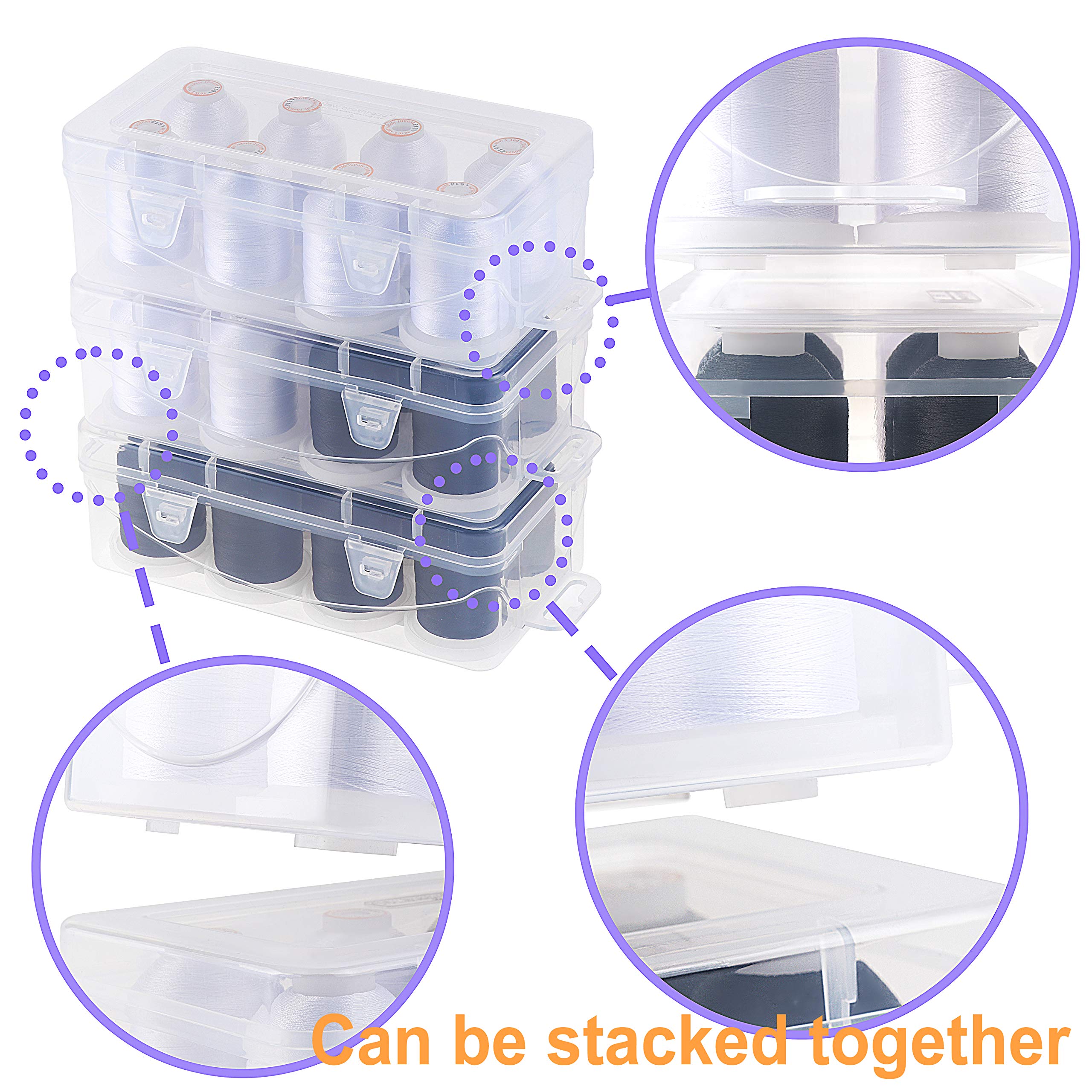 New brothread Polyester Embroidery Machine Thread 1000m Each with Clear Plastic Storage Box for Embroidery & Quilting - 4xSnow White+4xBlack