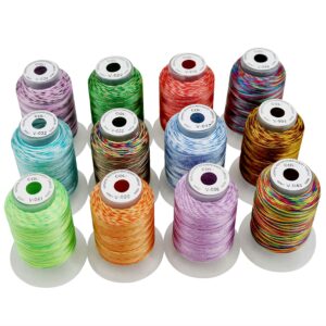 new brothread 12 colors variegated polyester embroidery machine thread kit 500m (550y) each spool for brother janome babylock singer pfaff bernina husqvaran embroidery and sewing machines-assortment1