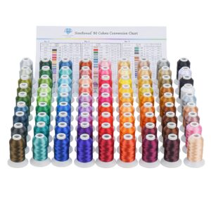 simthread polyester embroidery thread, 80 spools embroidery machine thread, 500m (550y) each thread spool, colors compatible with janome & robison-anton colors - color card contained in box