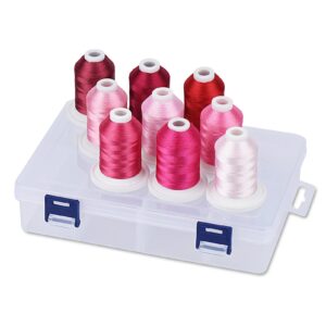 simthread embroidery thread with storage box - 12 options - 800 yards/spools 9 rose colors for embroidery and sewing machine