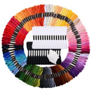 vicovi friendship bracelet string kits, 100 colors embroidery floss and 15 skeins white & 15 skeins black color, 10 pcs plastic floss bobbins for cross stitch threads bracelet yarn craft floss