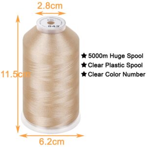 New brothread - Single Huge Spool 5000M Each Polyester Embroidery Machine Thread 40WT for Commercial and Domestic Machines - Beige