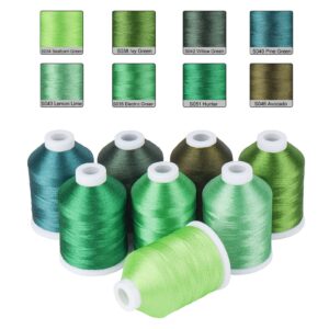 simthread green embroidery thread 8 madeira colors 550yards, 40wt 100% polyester for brother, babylock, janome, singer, pfaff, husqvarna, bernina machine