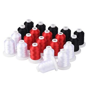 simthread embroidery machine thread kit 800y 21 spools black white and red colors for professional embroidery design