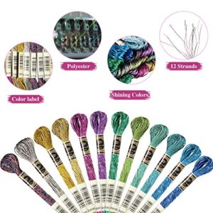 24 Pieces Metallic Embroidery Floss Multicolor Embroidery Skein Threads Glitter Embroidery Thread Cross Stitch Polyester Thread for Friendship Bracelets DIY Embroidery Thread Crafts