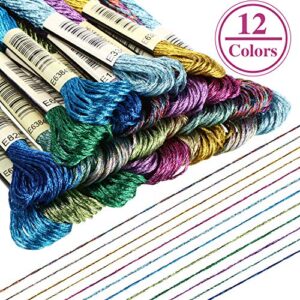 24 Pieces Metallic Embroidery Floss Multicolor Embroidery Skein Threads Glitter Embroidery Thread Cross Stitch Polyester Thread for Friendship Bracelets DIY Embroidery Thread Crafts