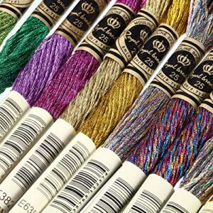 24 Pieces Metallic Embroidery Floss Multicolor Embroidery Skein Threads Glitter Embroidery Thread Cross Stitch Polyester Thread for Friendship Bracelets DIY Embroidery Thread Crafts