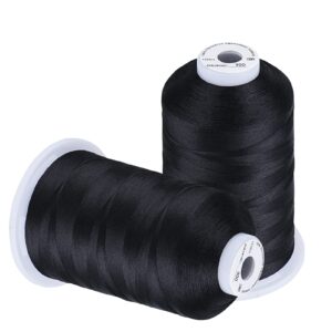 simthread embroidery thread 5500 yards black 900, 2 huge spools 40wt polyester for brother, babylock, janome, singer, pfaff, husqvarna, bernina machine