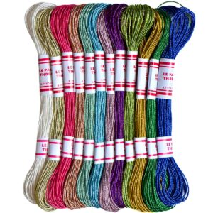 embroidery thread 8m metallic embroidery floss 12skeins all purpose assorted muti-colors cross stitch tread set for craft needlework hand embroidery bracelets string diy craft