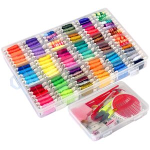 218pcs+ embroidery floss cross stitch threads,bracelet string kit with organizer storage box-included 110pcs friendship bracelet craft floss,100pcs more cross stitch tools embroidery kit for beginners