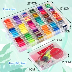 218pcs+ Embroidery Floss Cross Stitch Threads,Bracelet String Kit with Organizer Storage Box-Included 110pcs Friendship Bracelet Craft Floss,100pcs More Cross Stitch Tools Embroidery Kit for beginners