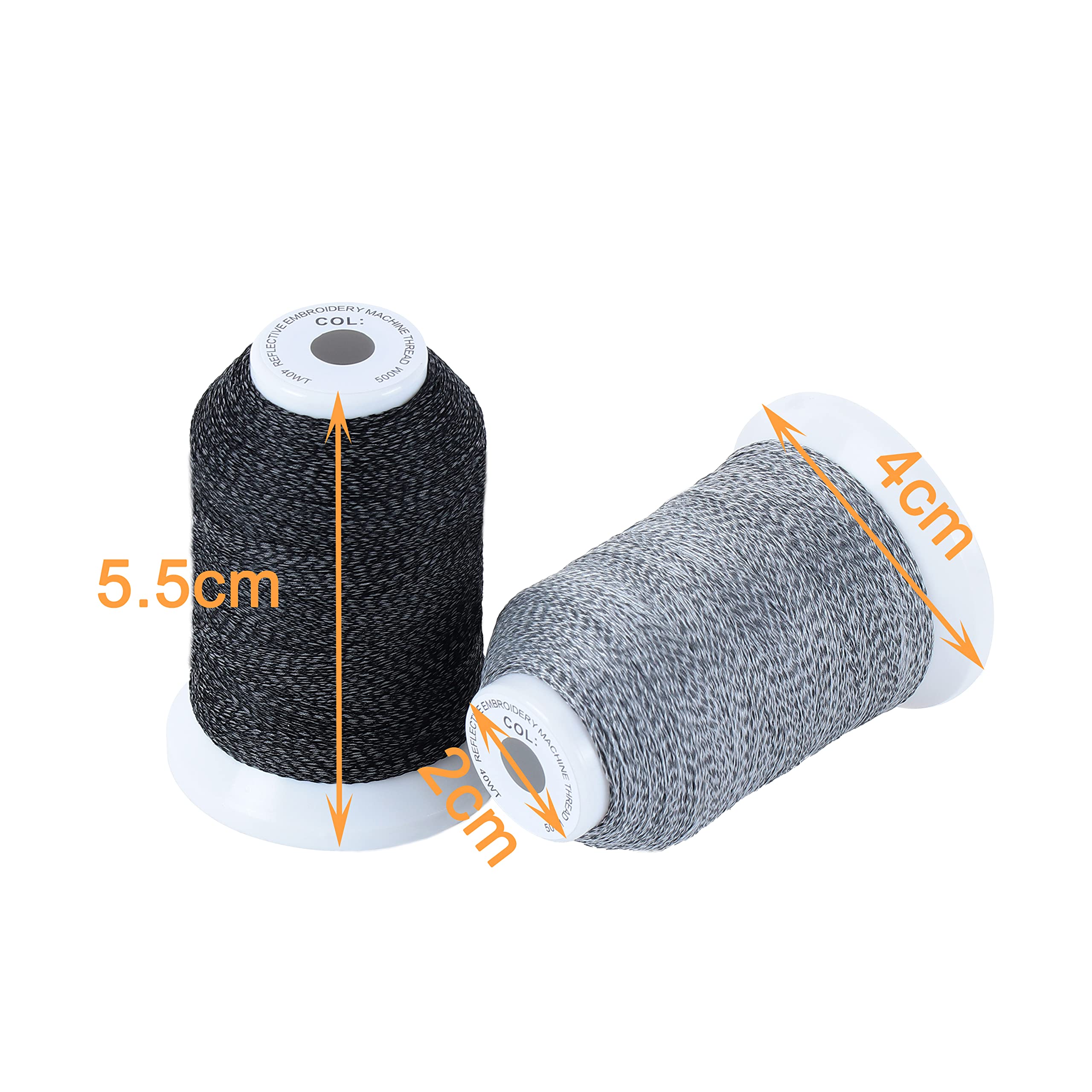 New brothread 4 Spools Reflective Embroidery Machine Thread (3 White +1 Black) 30WT 500M(550Y) Each Spool for Embroidery, Quilting and Sewing