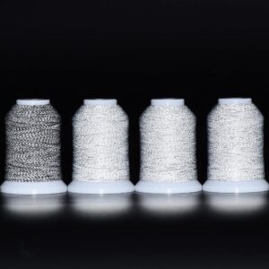 New brothread 4 Spools Reflective Embroidery Machine Thread (3 White +1 Black) 30WT 500M(550Y) Each Spool for Embroidery, Quilting and Sewing