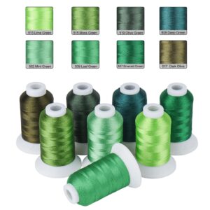 simthread green embroidery thread 8 brother colors 550yards, 40wt 100% polyester for brother, babylock, janome, singer, pfaff, husqvarna, bernina machine