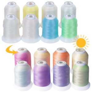 new brothread 8 spools uv color changing embroidery machine thread kit 30wt 500m(550y) each spool for embroidery, quilting, sewing