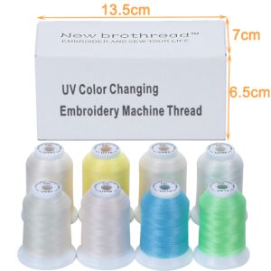 New brothread 8 Spools UV Color Changing Embroidery Machine Thread Kit 30WT 500M(550Y) Each Spool for Embroidery, Quilting, Sewing