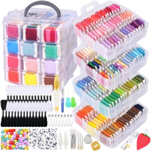 vicovi embroidery thread kit including 200 skeins embroidery floss 30 skeins white & black embroidery thread cross stitch tool for friendship bracelets arts diy crafts with 4-tier transparent box