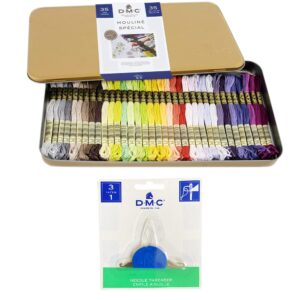 dmc embroidery floss pack,35 colors assortment with collector tin,dmc embroidery thread kit bundle with dmc needle threader. cotton cross stitch supplies. premium quality string,pastel yarn set.