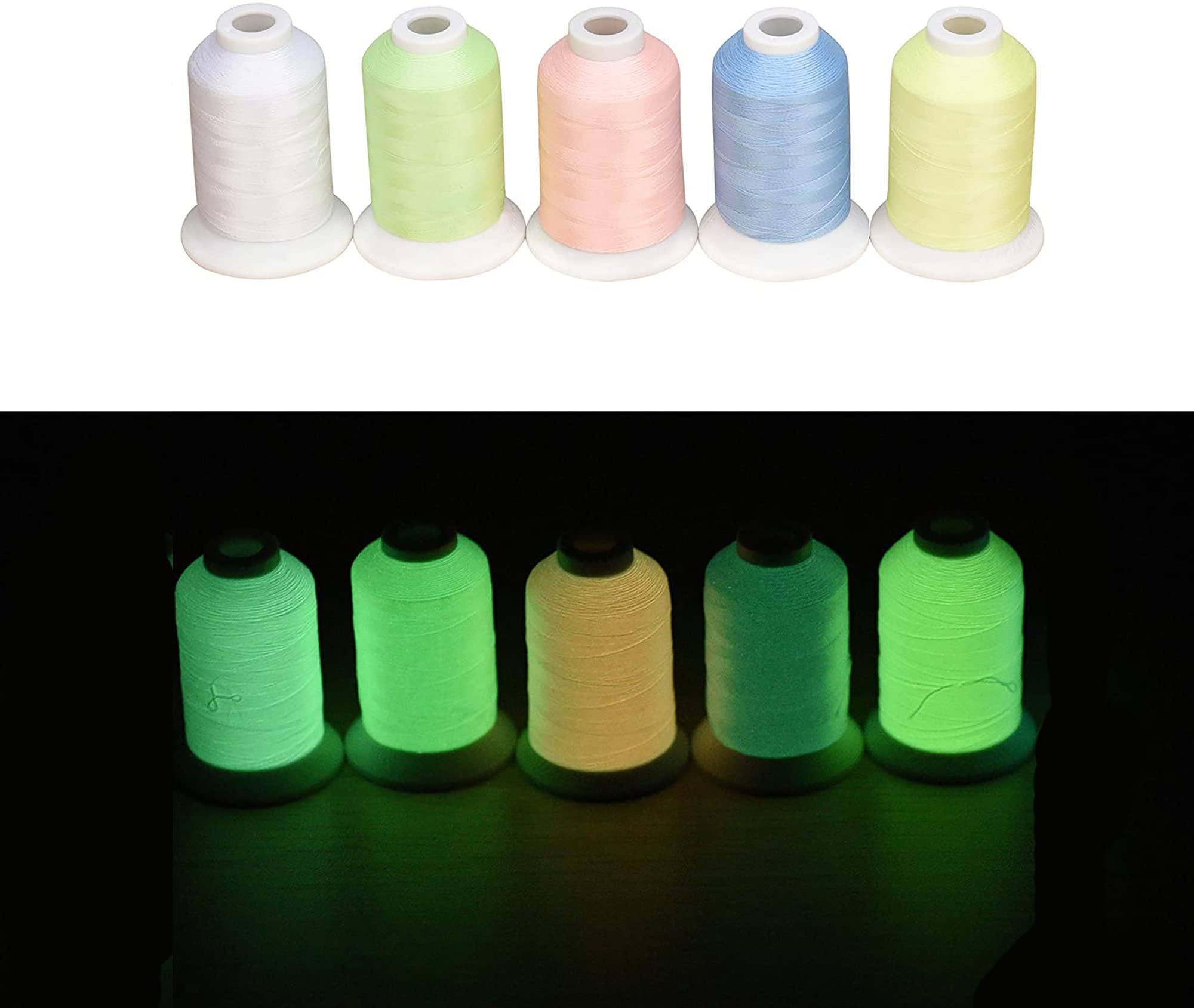 Simthread Glow in The Dark thread, Polyester Embroidery Thread, 5 Spools 550 yards each, for Home Embroidery and Sewing Machine